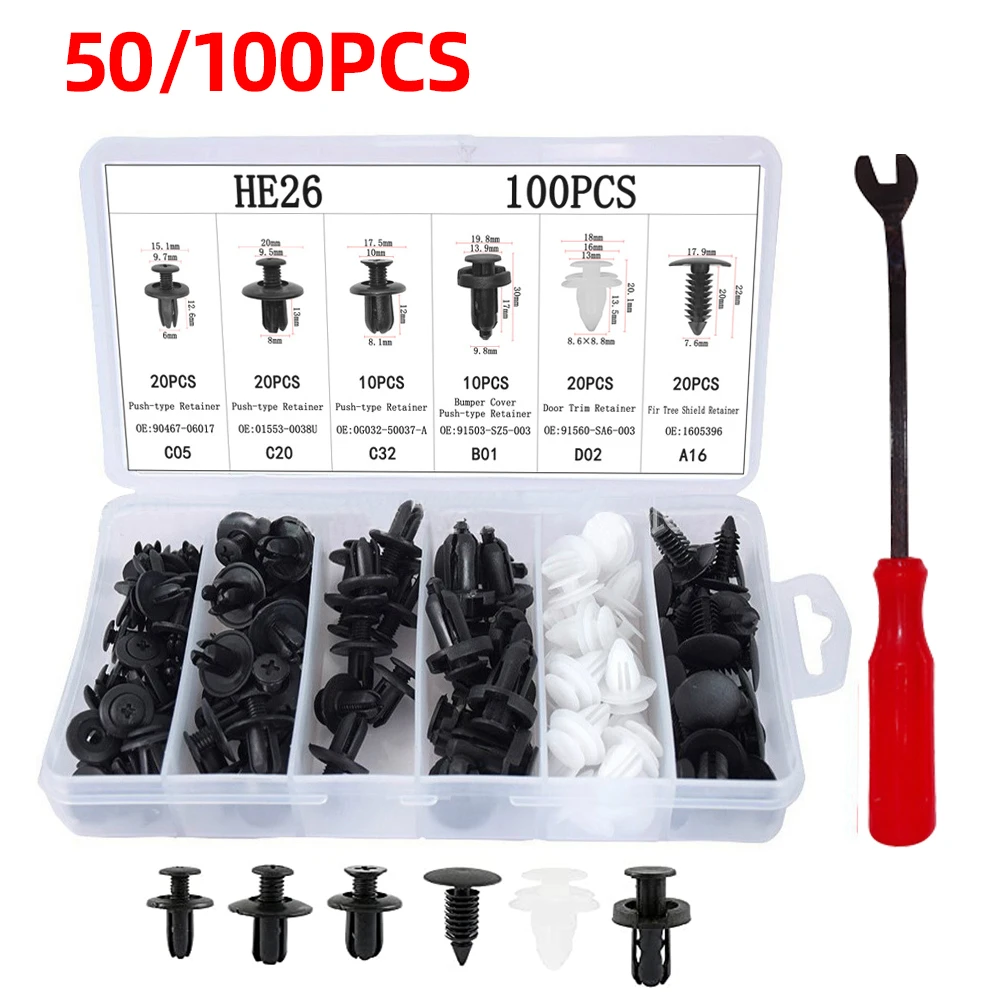 50/100 Pcs Car Fastener Clips Universal Auto Body Door Trim Panel ...