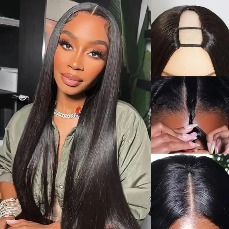 V Part Wigs Straight Human Hair Wigs for Black Women Glueless Full Head ...