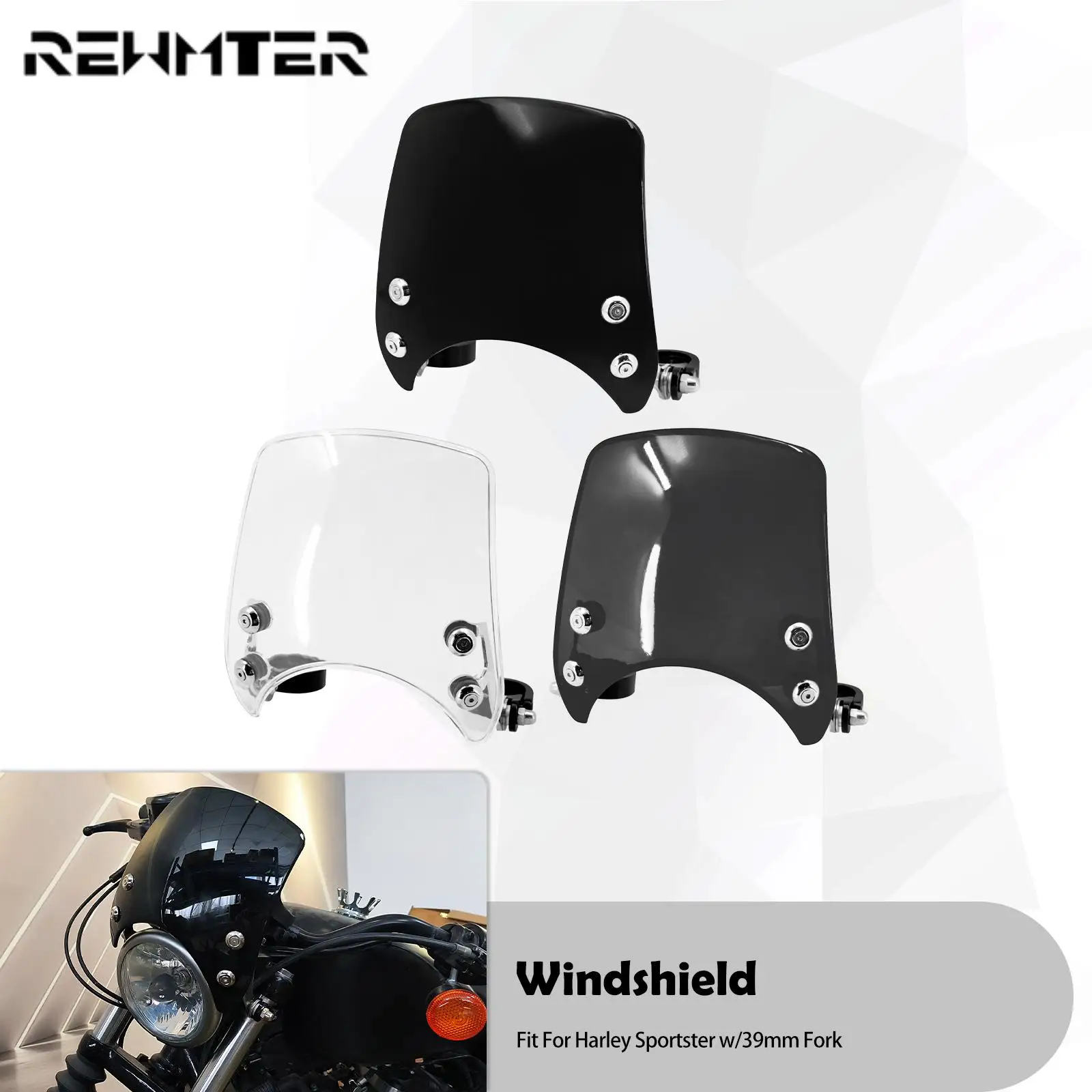 Motorcycle-Adjustable-Windshield-Black-Smoke-Clear-For-Harley-Sportster ...