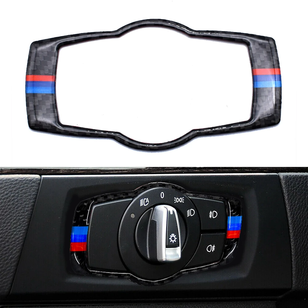 Carbon Fiber Interior Car Headlight Switch Button Frame Sticker Cover ...