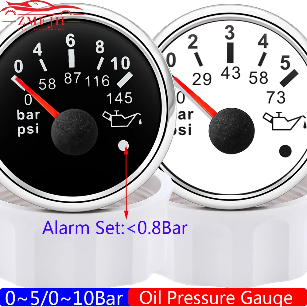 2" 52mm Oil Pressure Gauge with Alarm Light 0~5 Bar 0~10 Bar Oil Press ...