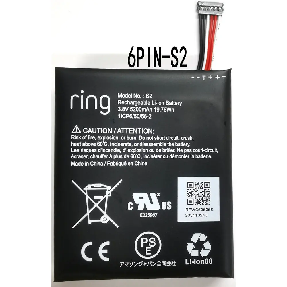 New Ring S2 Video Doorbell 2nd Generation Replacement Battery 1ICP6/50/ ...
