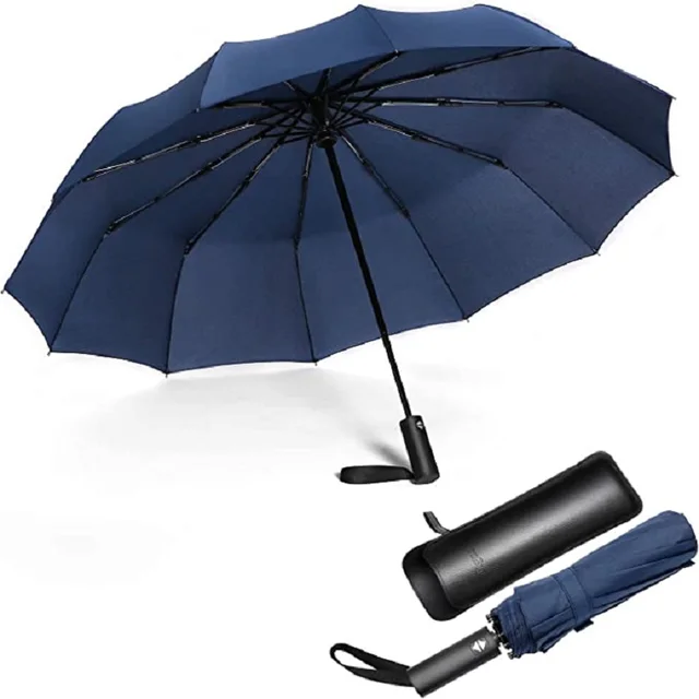 12 Ribs Folding Umbrella Windproof Compact Travel,Auto Open/Close Large ...