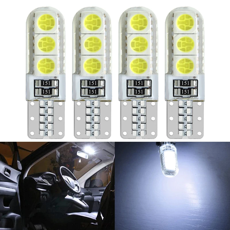 4 PCS Car Signal Light T10 W5W LED Bulb 5050 6SMD 12V 7500K White Auto ...
