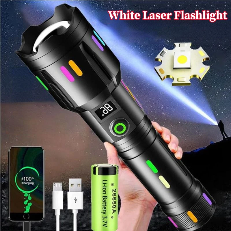 3000LM-Long-Range-White-Laser-Flashlight-TYPE-C-Rechargeable-Military ...