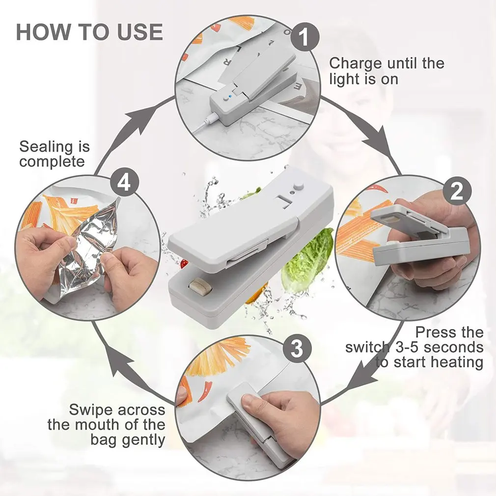 Mini scellant,WHITE--Machine À Sceller À Chargement Usb, Sac D ...