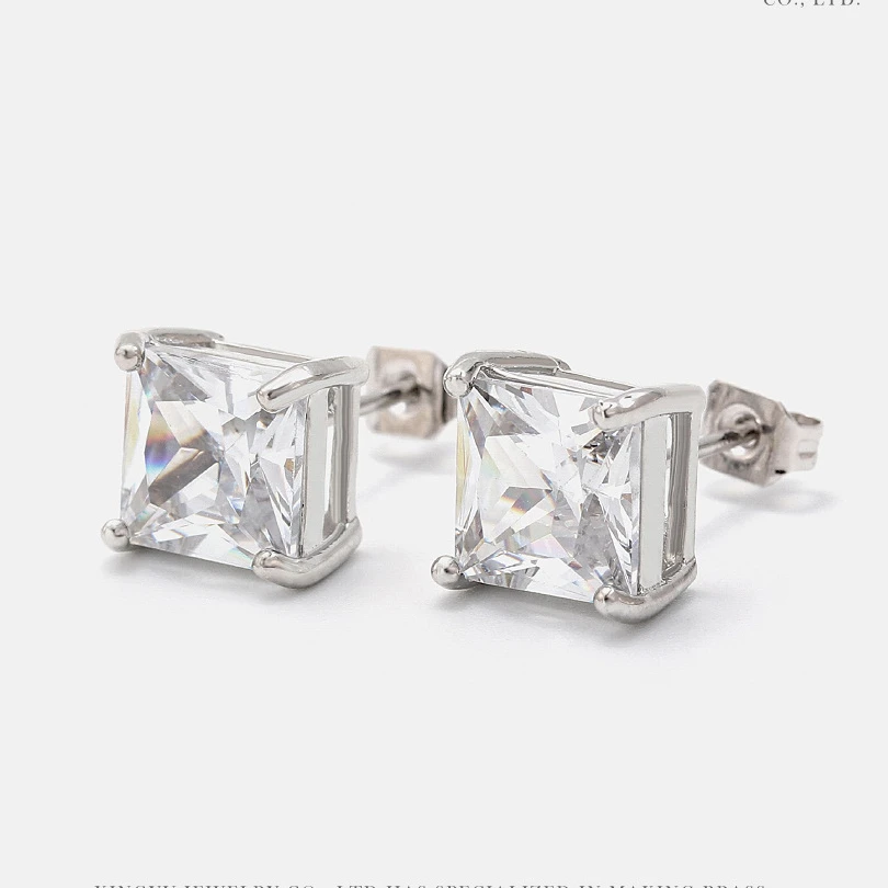 Simple-Ear-Jewelry-Square-Diamond-Four-Claw-Square-Single-Diamond ...