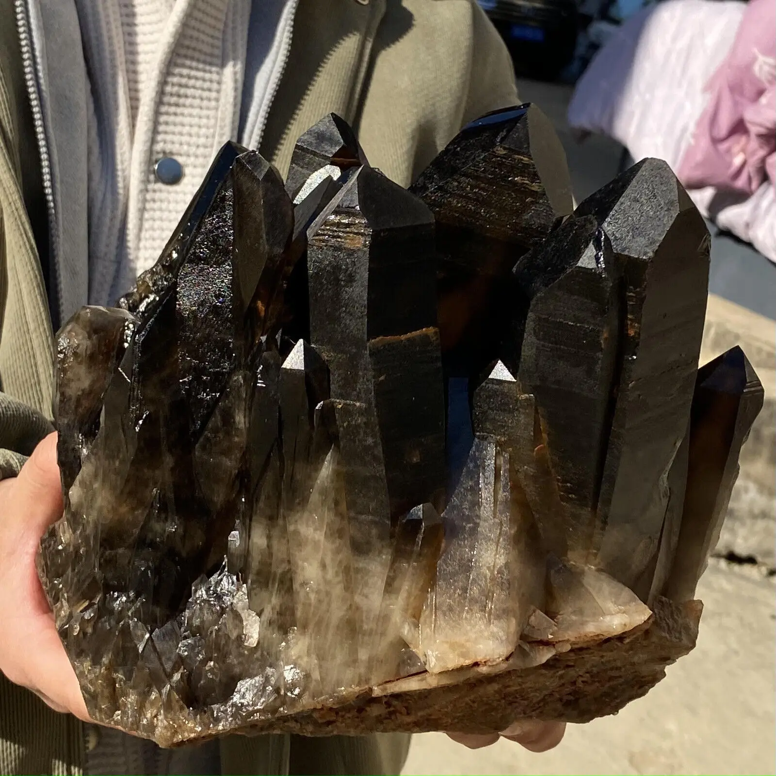 Natural Beautiful Black Quartz Crystal Cluster Mineral Specimen