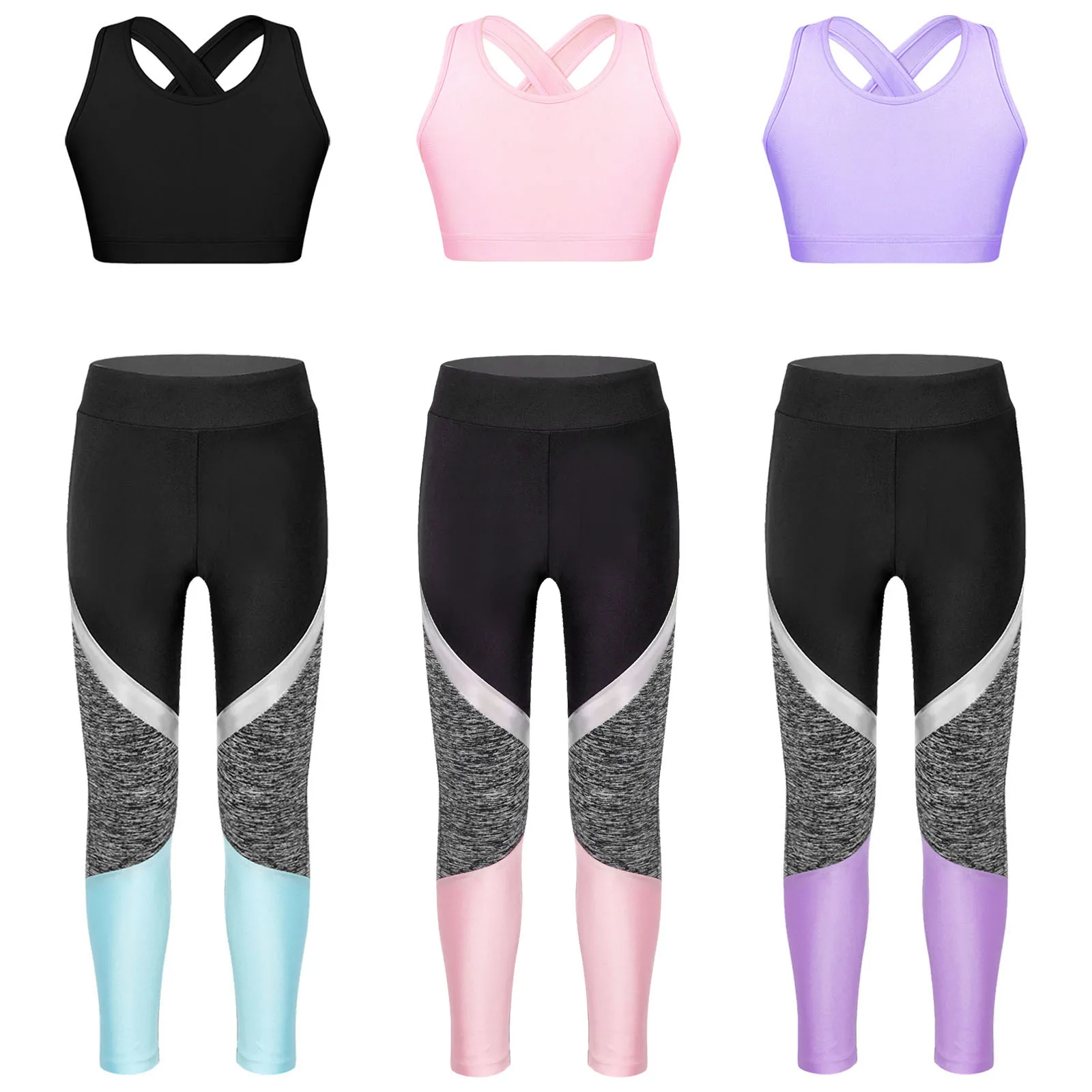 Sport-sets-for-Kids-Girls-Yoga-Tracksuits-Sleeveless-U-Neck-Crop-Top ...