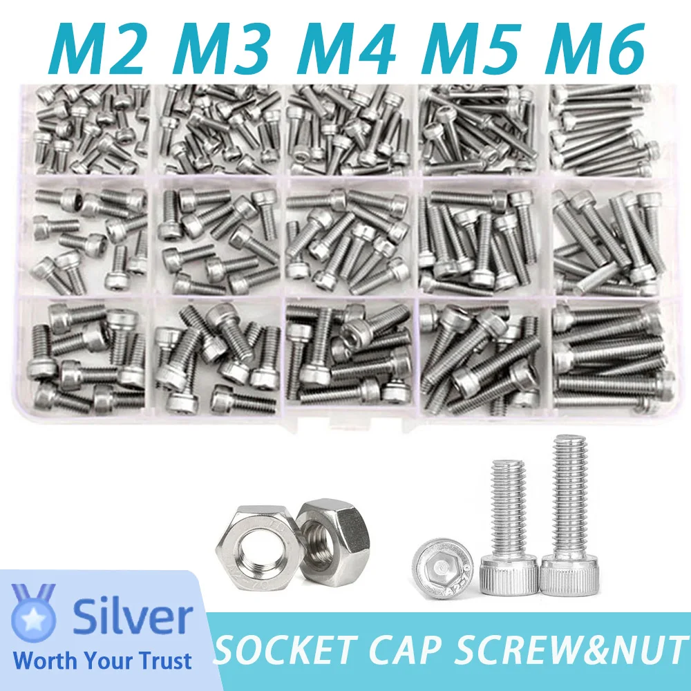 M2-M3-M4-M5-M6-Hex-Bolts-Hexagon-Socket-Cap-Head-Bolt-Nut-Set-304 ...