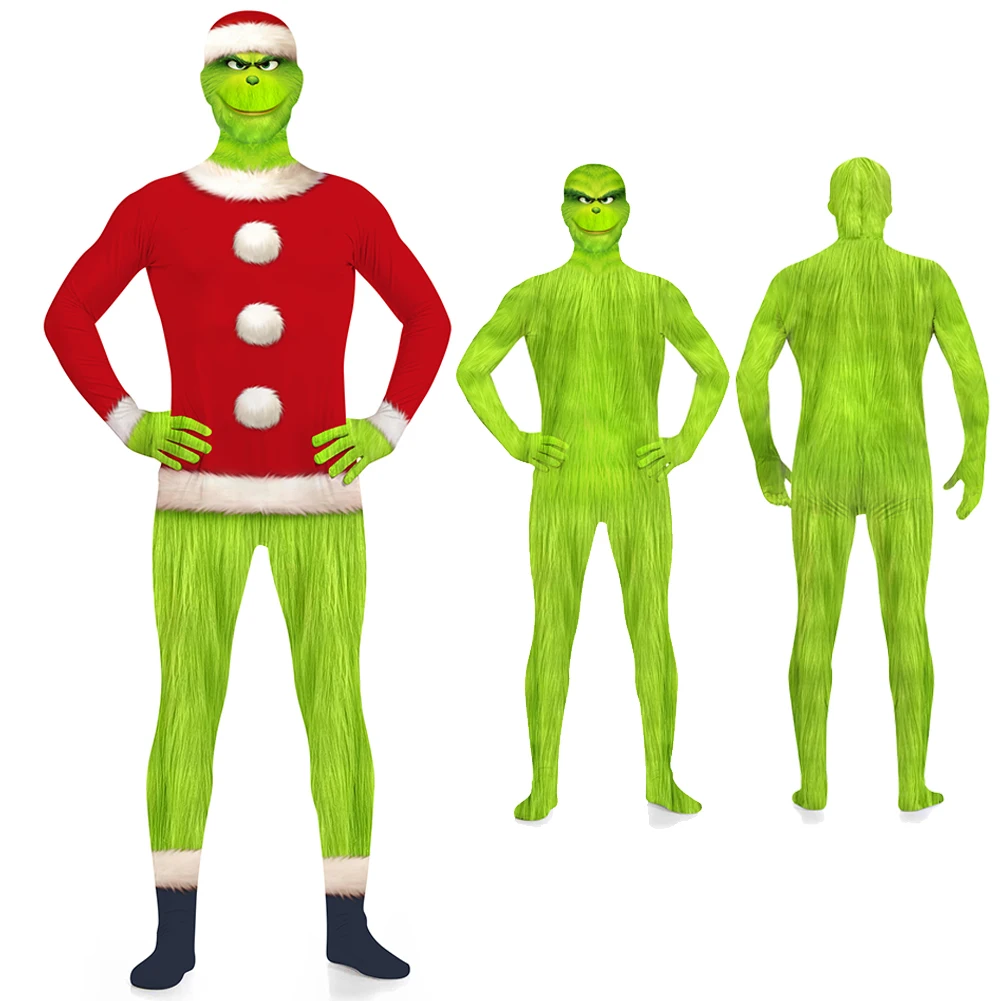 Green Fur Cos Monster Cosplay Fantasy Jumpsuit Costume Adult Kids ...