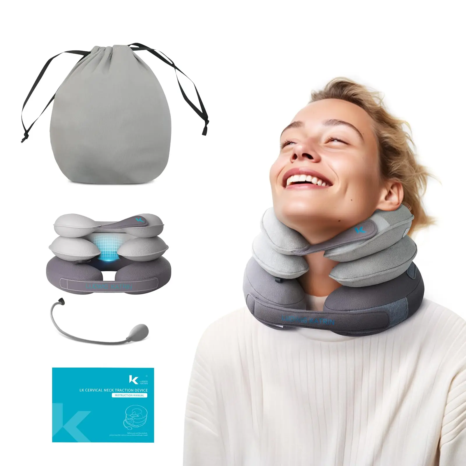 Cervical Neck Traction Device - Inflatable Neck Stretcher Pillow for ...
