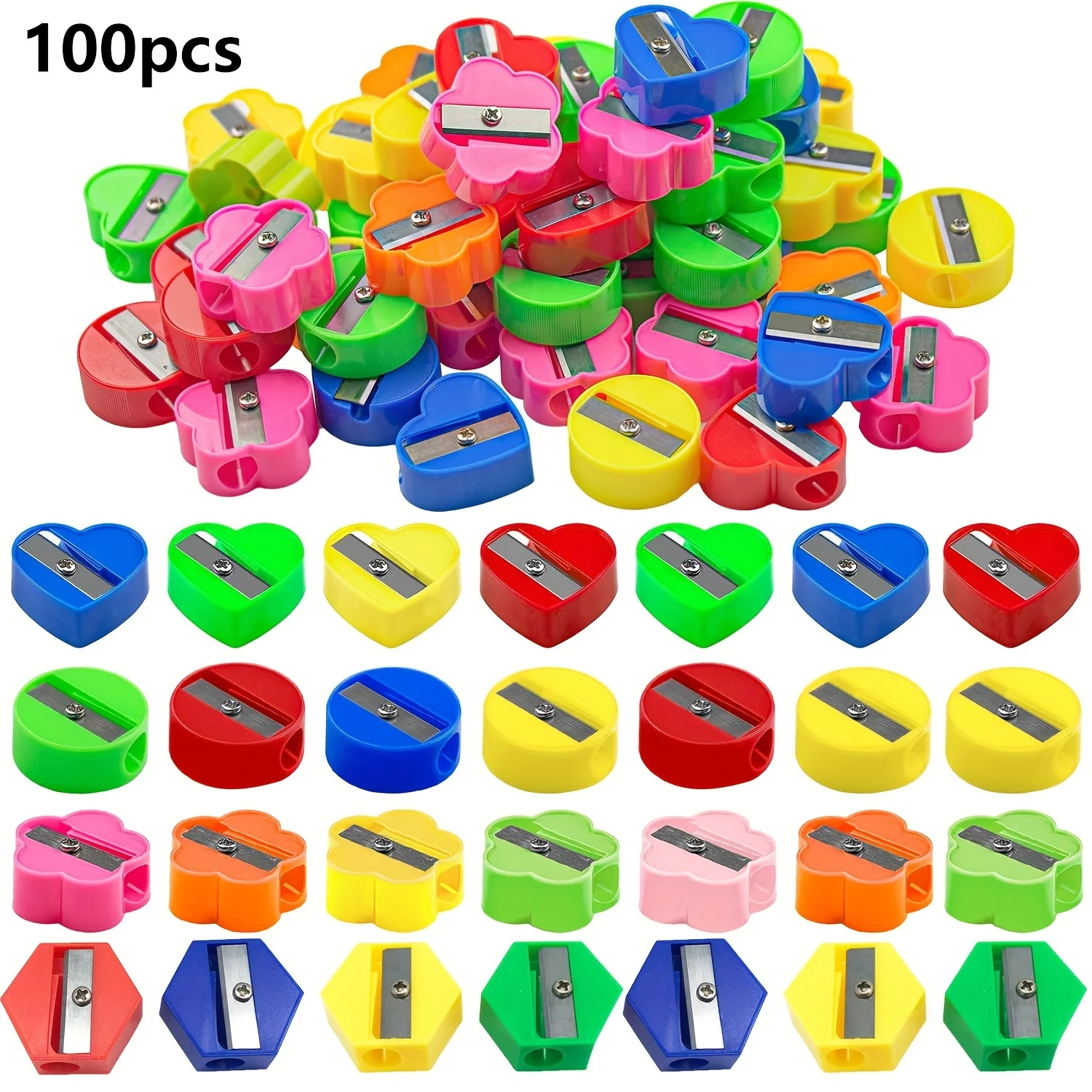 100pcs Assorted Mini Pencil Sharpeners Colorful Handheld Portable For ...