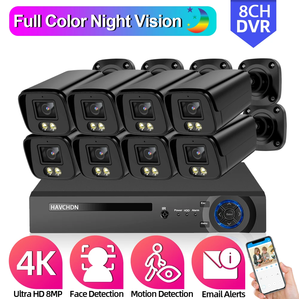 8CH DVR Security Camera System 4K Full Color Night Vision AHD CCTV ...
