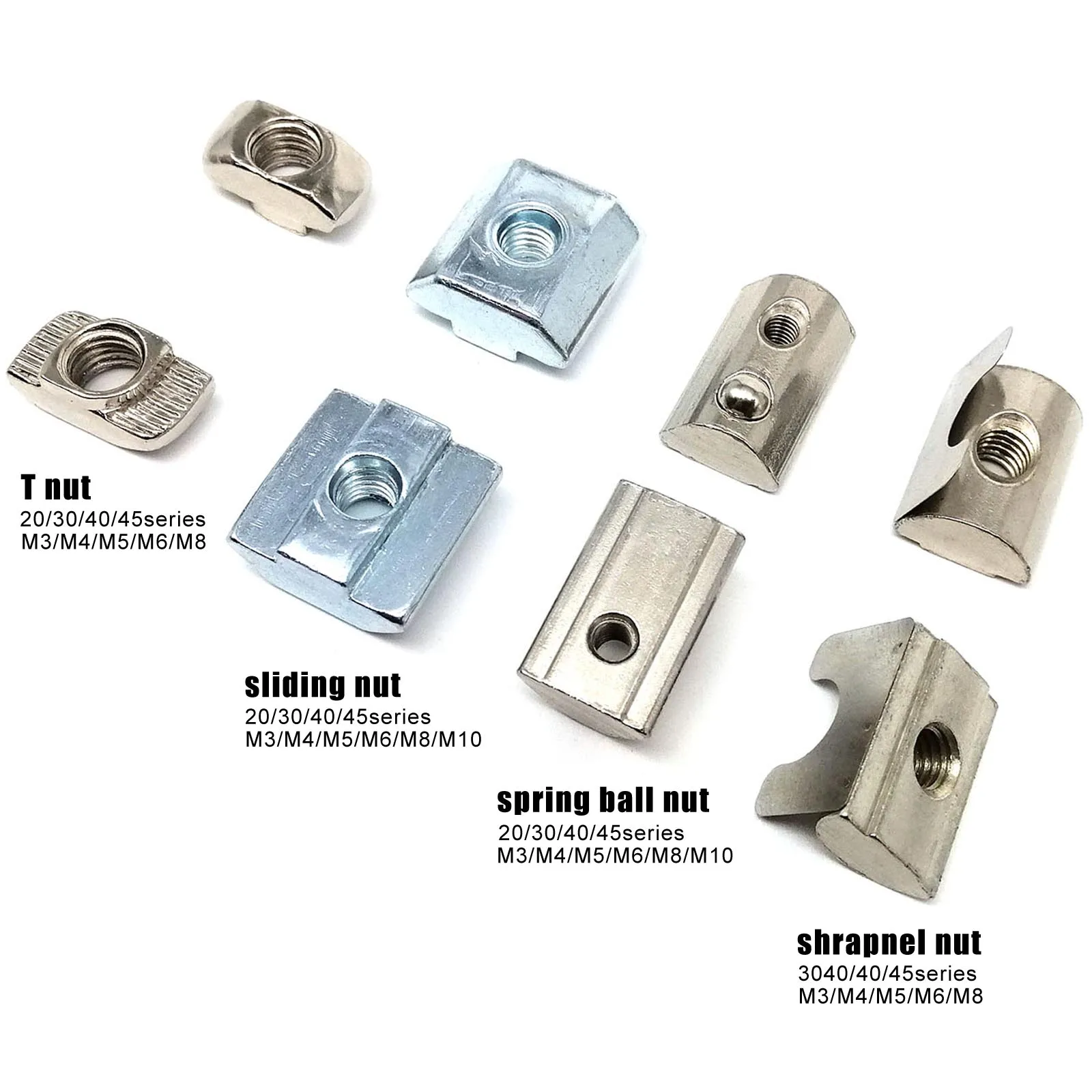 20X M3 M4 M5 M6 M8 M10 en forme de T bloc écrou coulissant marteau boule à ressort pour 20 30 40 ...