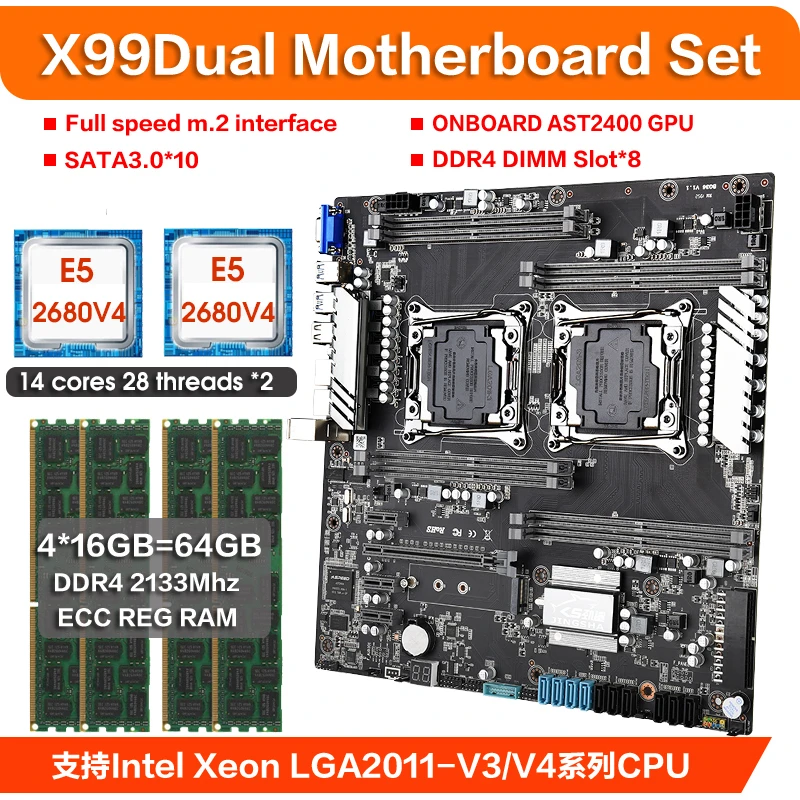 X99-DUAL-Gaming-Motherboard-Combo-with-2-Pcs-xeon-E5-2680-V4-CPU-and ...
