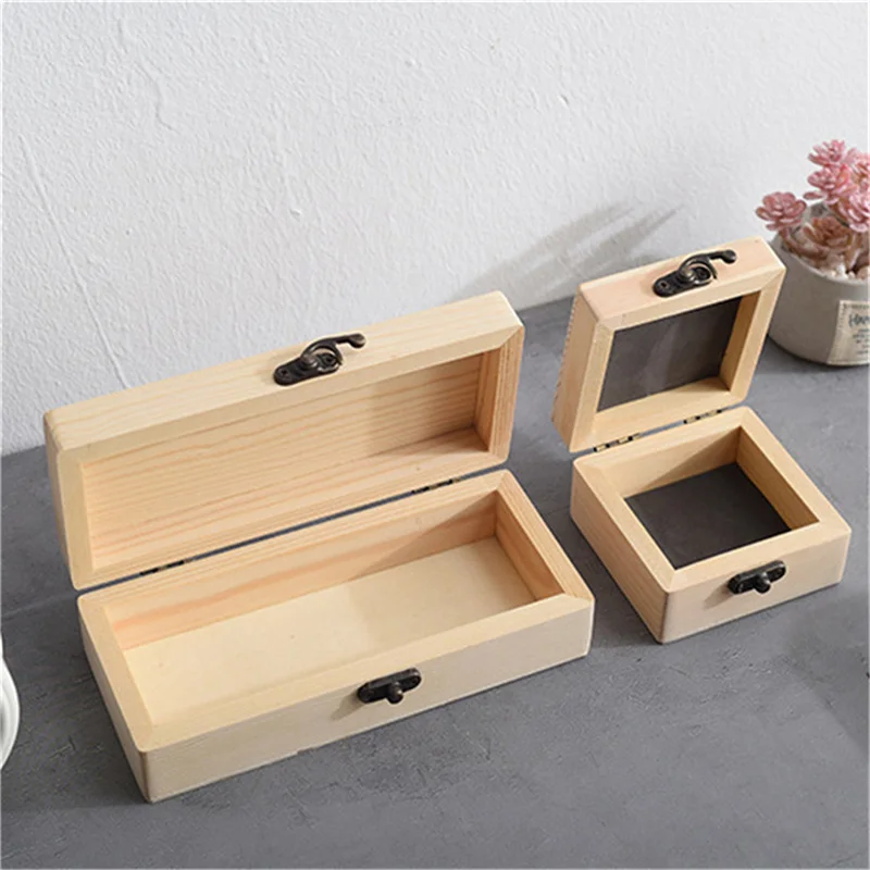 Retro-Wooden-Storage-Box-Plain-Wood-With-Lid-Multifunction-Hinged-Boxes ...