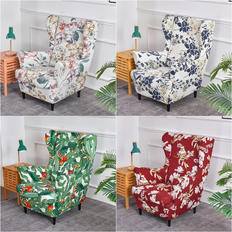 2pcs/set Wing Chair Cover High Back Armchair Covers Non-Slip Sofa ...