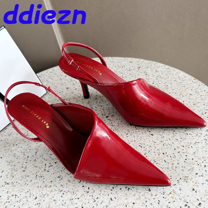 Fashion-Pumps-Slingbacks-Red-Women-Heels-Shoes-Footwear-2024-Female ...