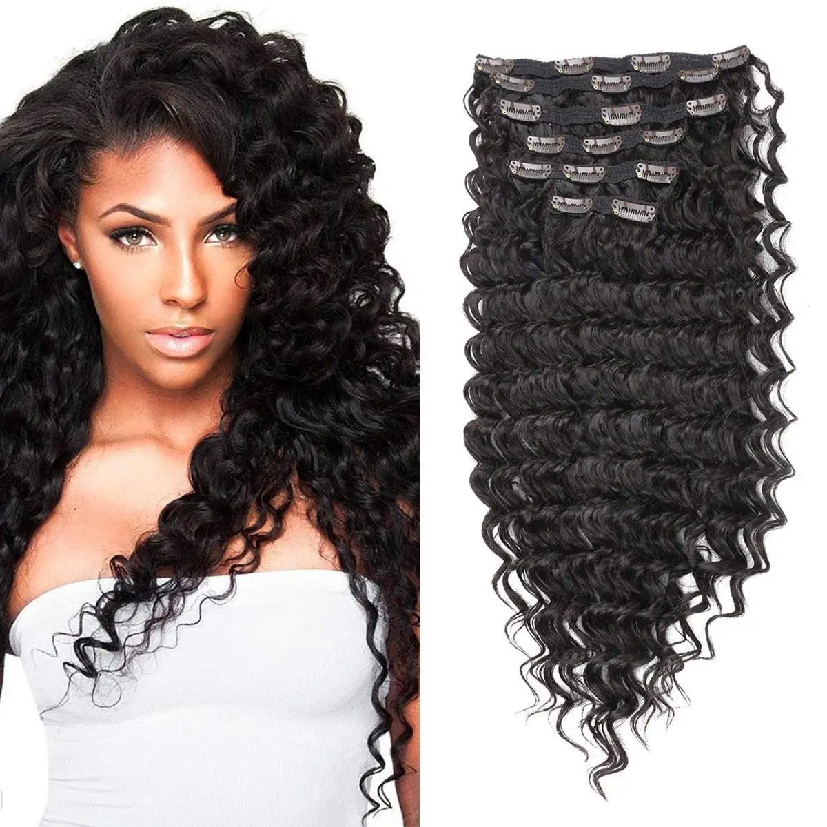 Synthetic kinky curly clip on hair extension