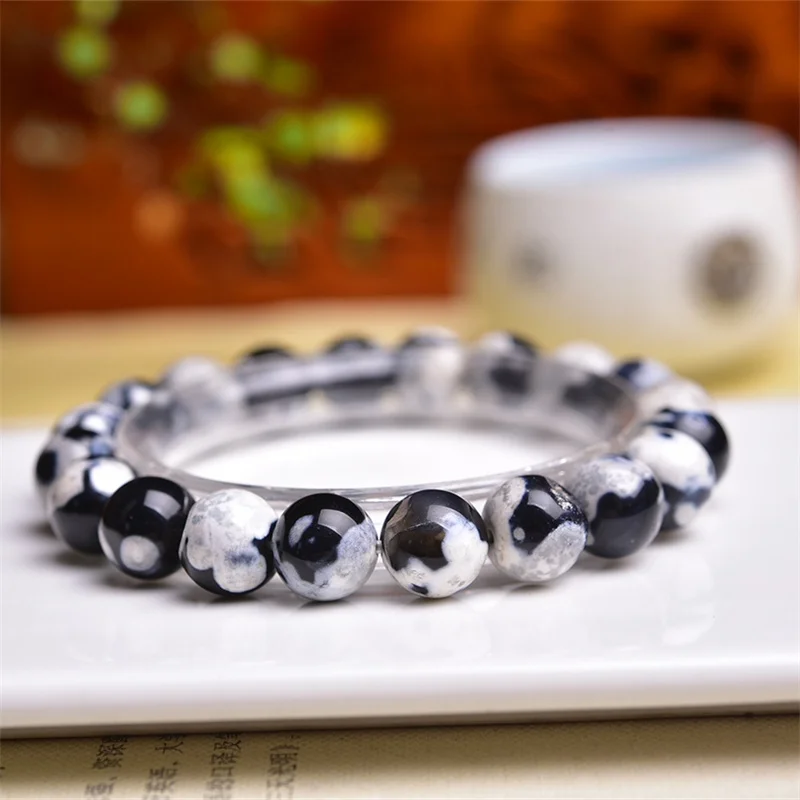 10MM-Natural-Black-White-Fire-Agate-Bracelet-Women-Reiki-Healing ...