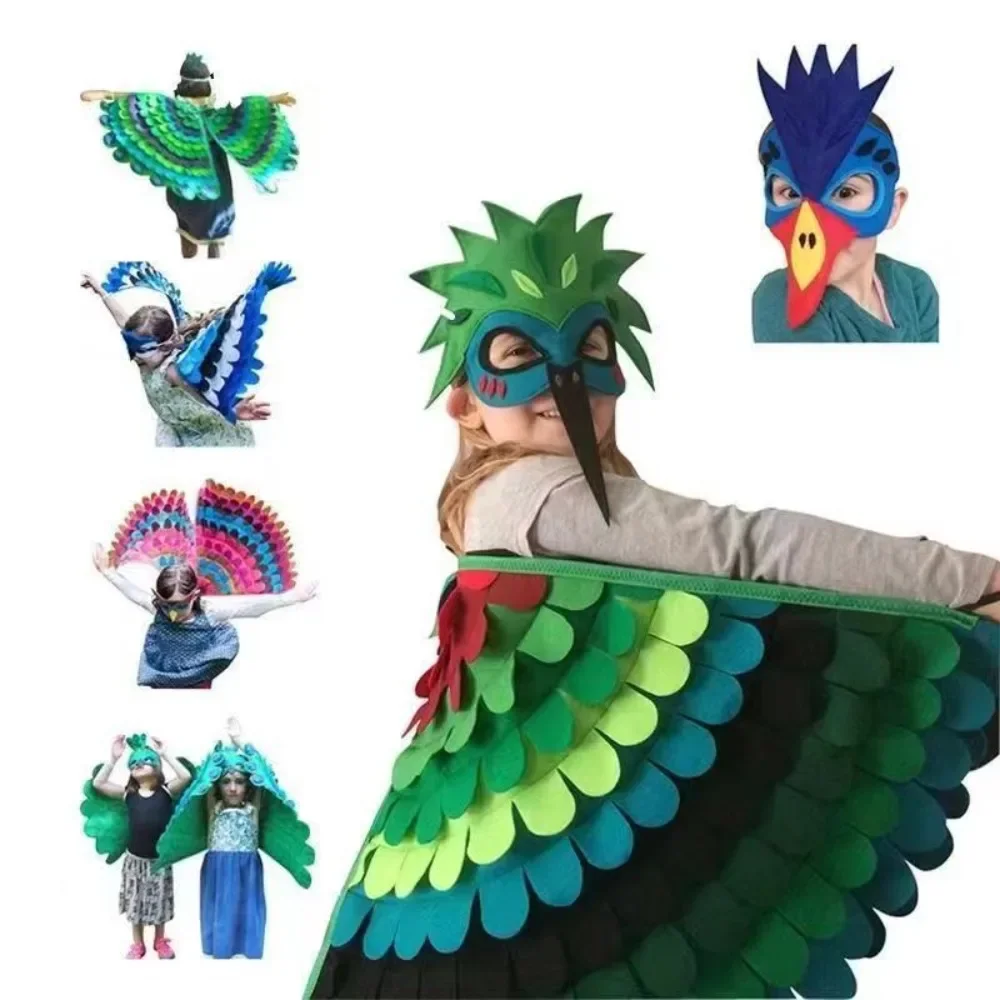 Kids-Animal-Bird-Wings-Mask-Suit-Peacock-Owl-Parrot-Bird-Felt-Cape-Bird ...