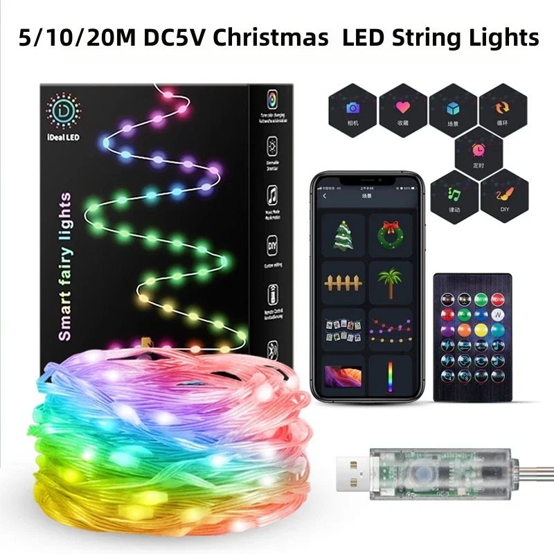 5-10-20M-DC5V-WS2812B-RGBIC-Christmas-Dreamcolor-LED-String-Lights ...