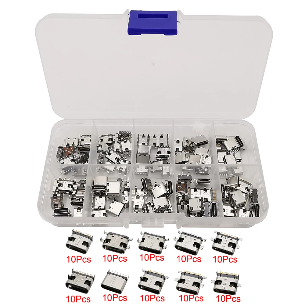 100Pcs-Box-Type-C-USB-Female-Charging-Socket-Connector-2Pin-6Pin-16Pin ...