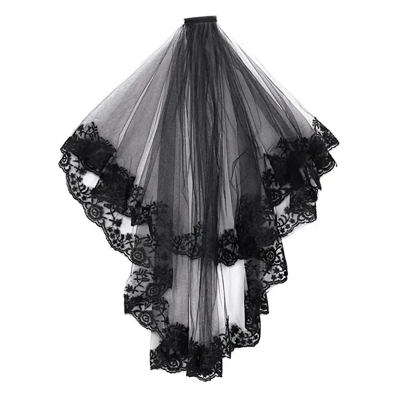 Black-Brides-Wedding-Veils-Lace-Short-Bridal-Fingertip-Women-s ...