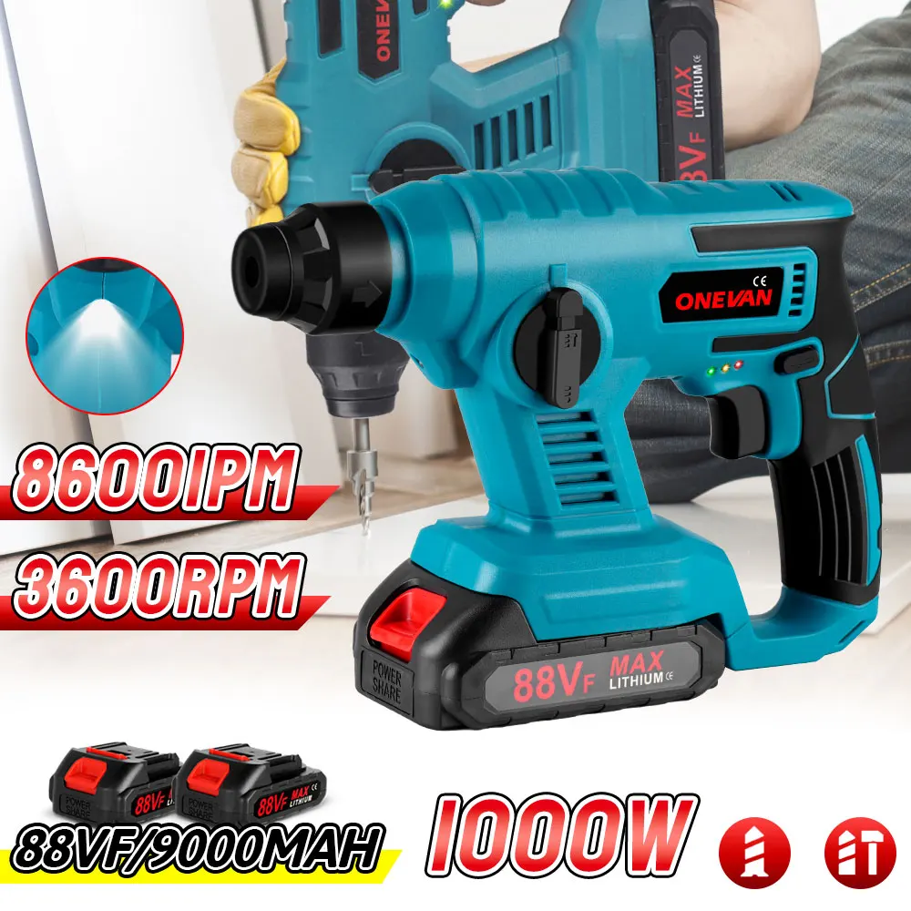 1000W-8600IMP-Electric-Hammer-Rechargeable-Cordless-Multifunction-Rotary-Hammer-Impact-Drill ...