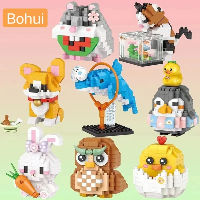 Cute Animals Diamond Building Blocks DIY Animal World Owls Dolphins ...