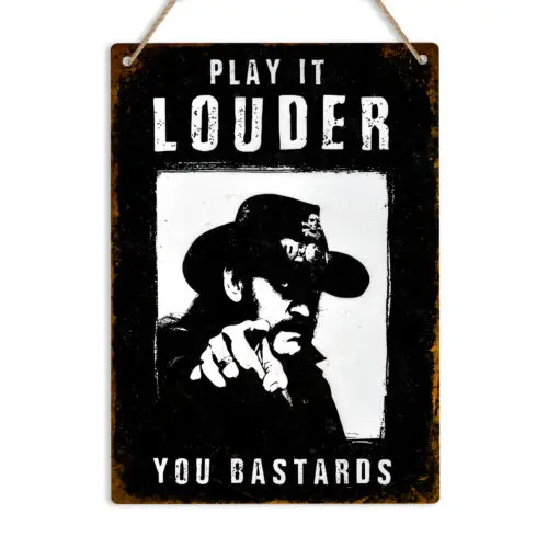 Retro-Metal-Sign-PLAY-IT-LOUDER-Vintage-Wall-Plaque-Lemmy-Man-Cave-Bar ...