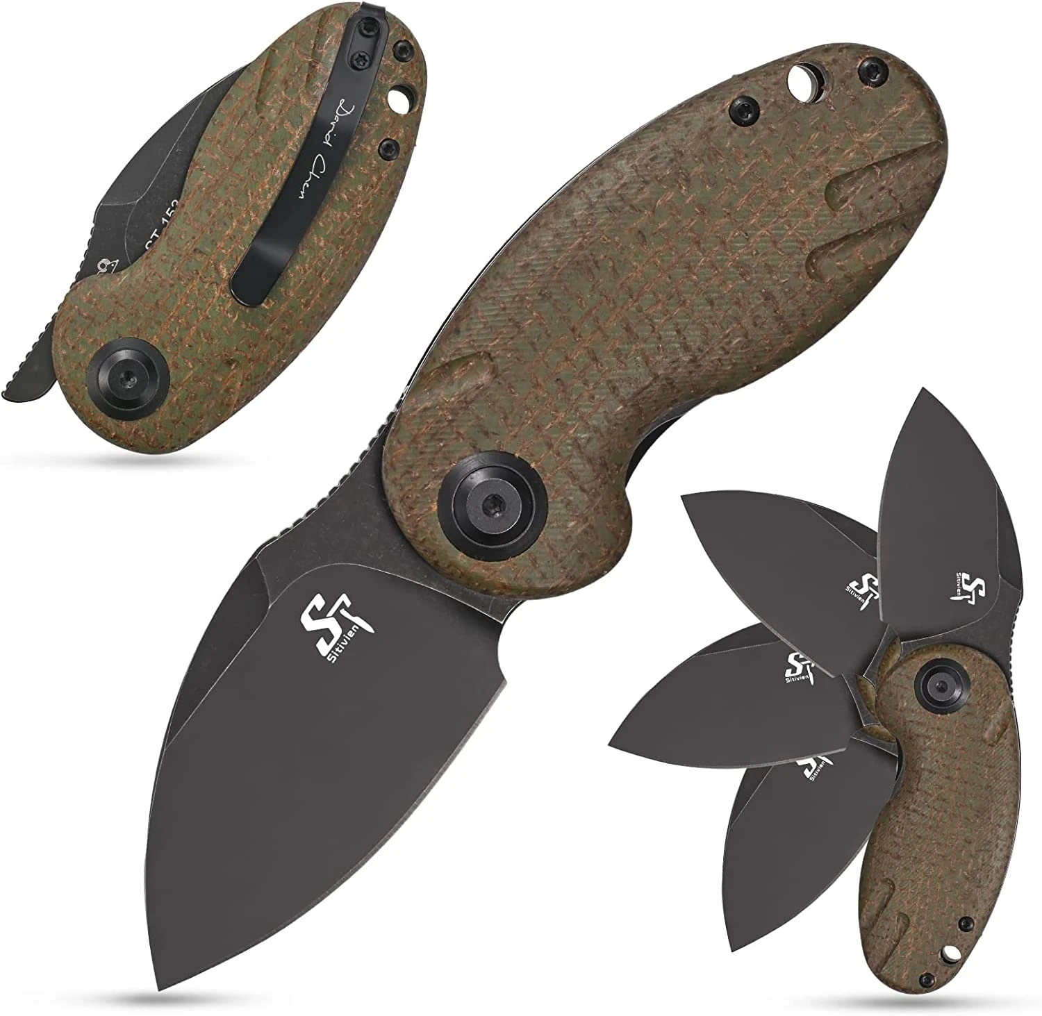 Sitivien St153 Pocket Folding Knife,sandvik 14c28n Black Stonewashed ...