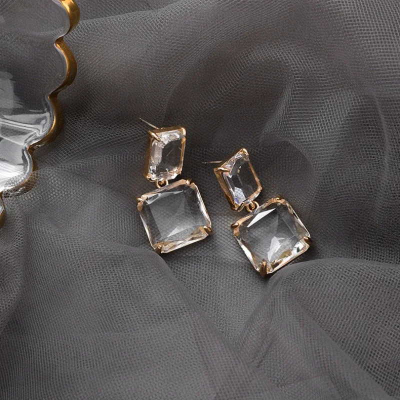 Geometric Transparent Crystal Dangle Earrings for Women, Fashion Sweet ...