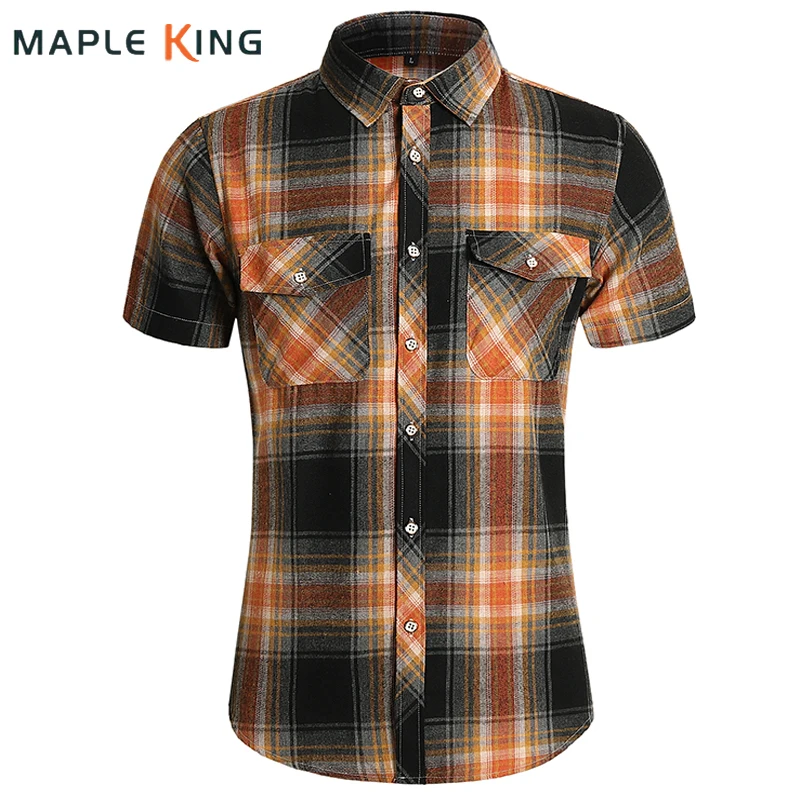 Mens Plaid Button Up Shirt Short Sleeve Casual Chemises Tops 7XL ...