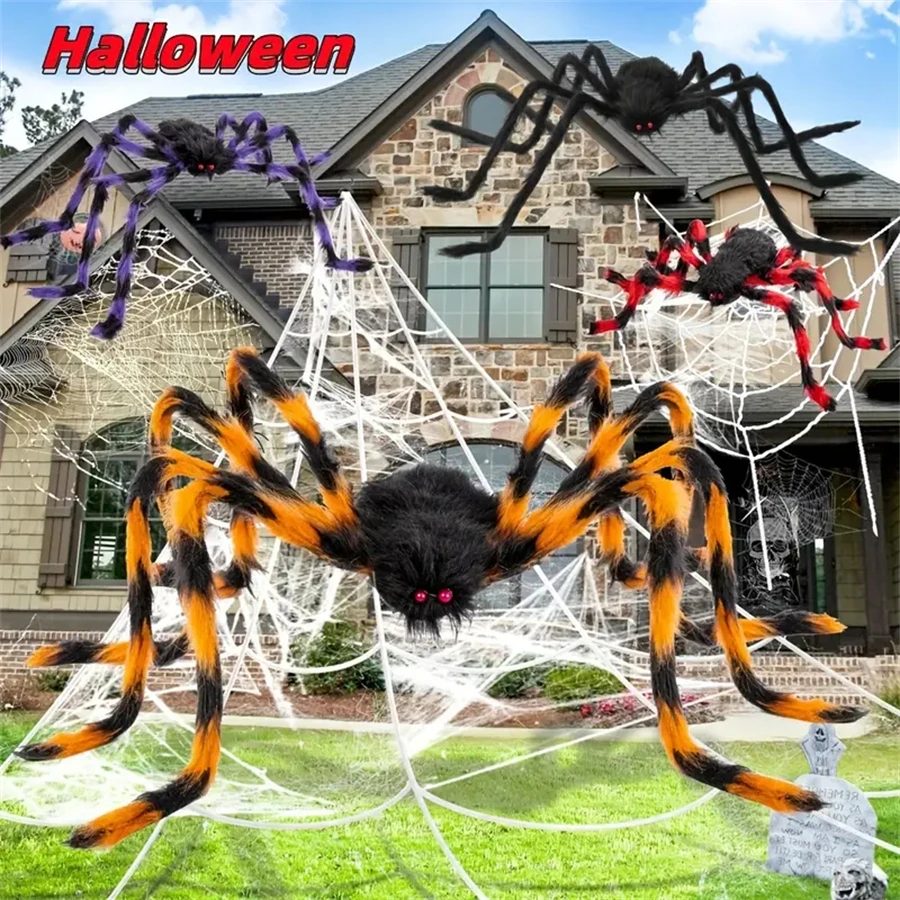 Halloween Spider Web Simulation Big Black Spider Decoration Bar Scene ...