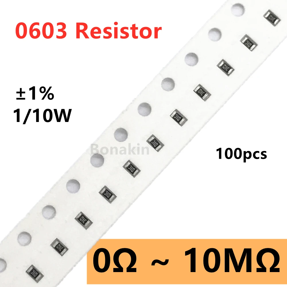 100pcs-1-0603-SMD-resistor-0R10R20R22R100R120R200R330R470R510R1K1-5K2 ...