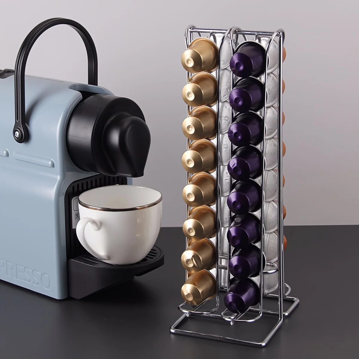 Metal-Coffee-Pods-Holder-Tower-Chrome-Plating-Stand-Coffee-Tamper ...
