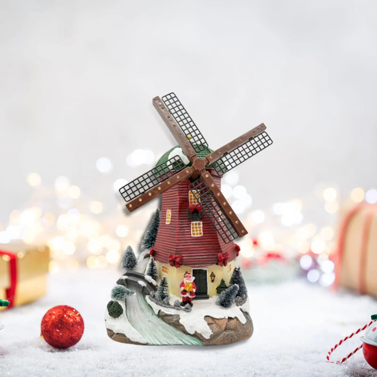 Decorative Christmas Windmill House Figurine with Light and Music Resin ...