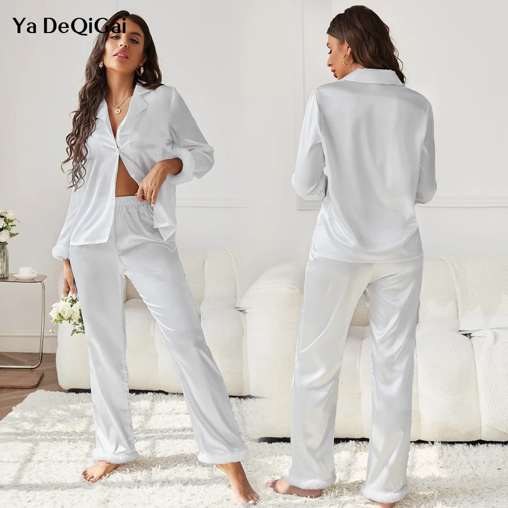 White Satin Women's Pajama Pants | Satin White Women's Pajama Set ...