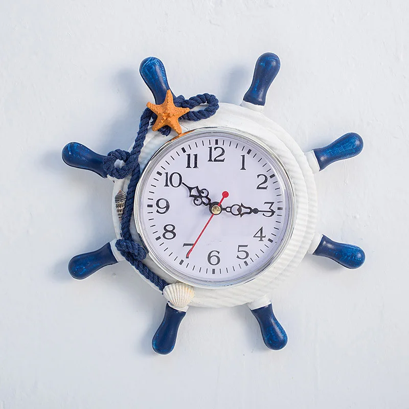 Mediterranean Wall Clock Wooden Silent Nautical Decor Anchor Ship ...
