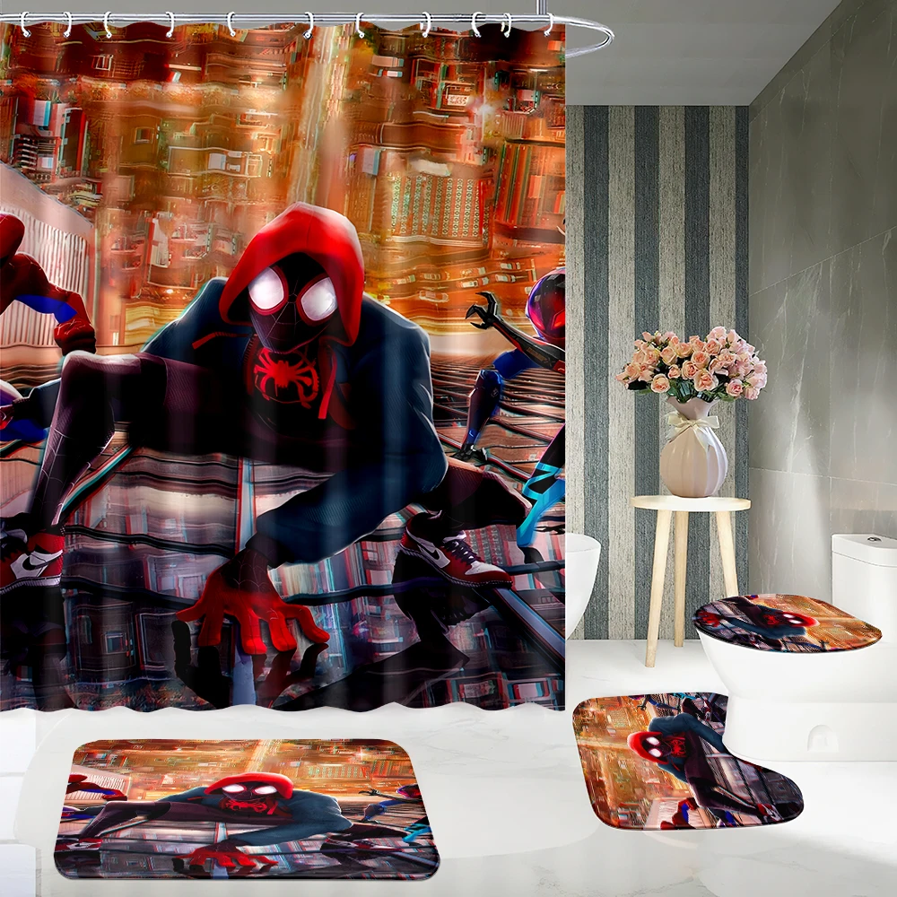 Spider-Man-HD-Cartoon-Waterpr-Shower-Curtain-Set-Withs-Waterproof-Non ...