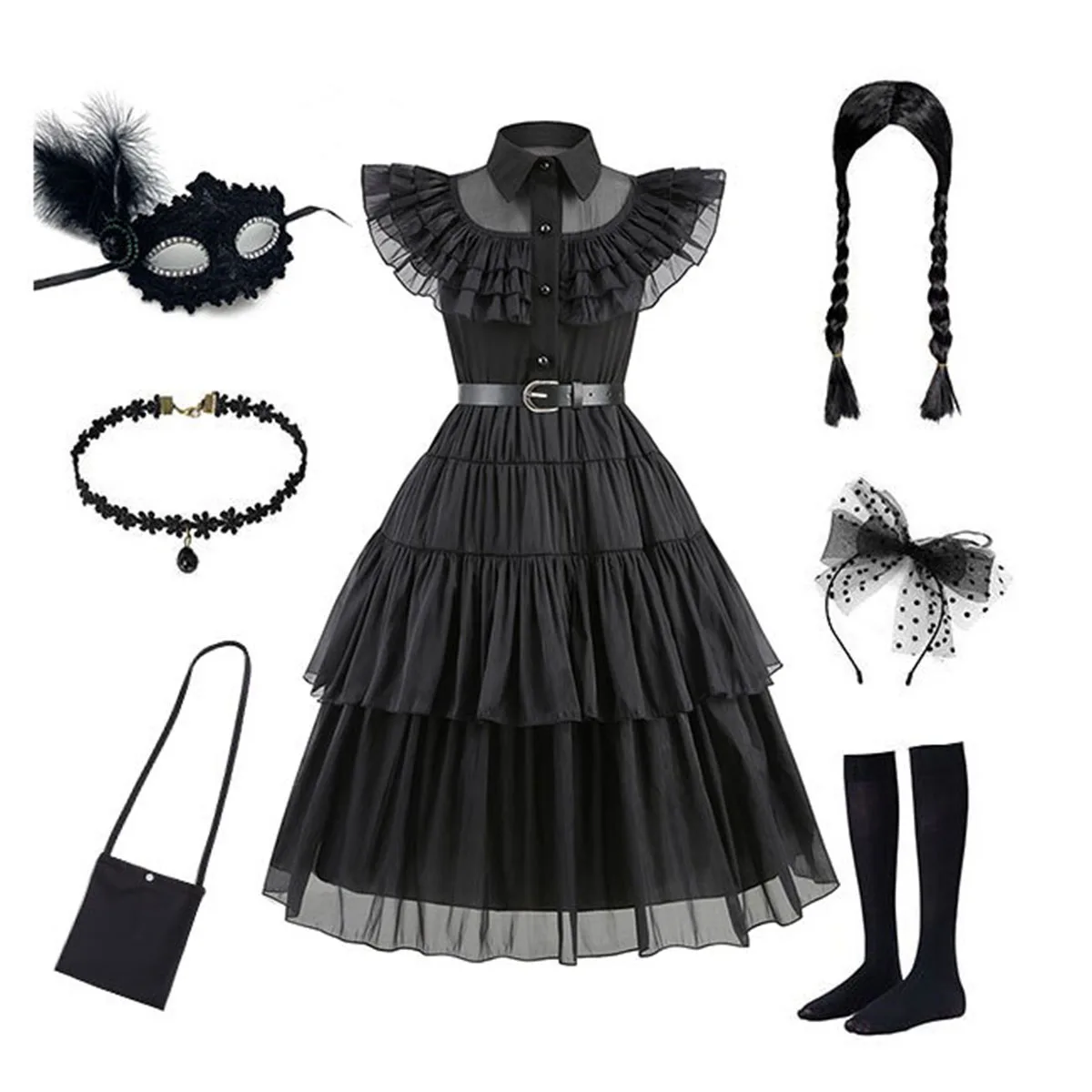 Shiny Toddler Little Girls Black Wednesday Cosplay Halloween Dress ...