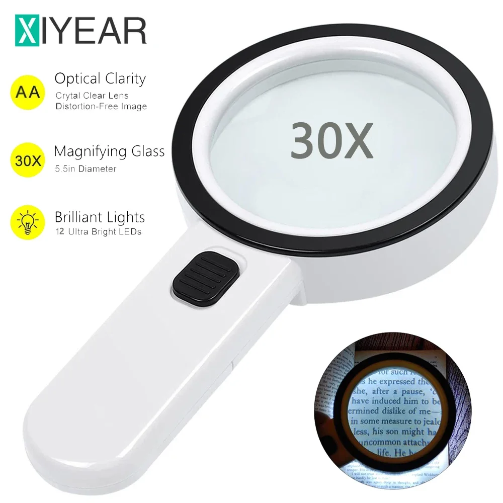 Magnifying-Glass-With-Light-30X-Handheld-Large-Magnifying-Glass-12-LED ...