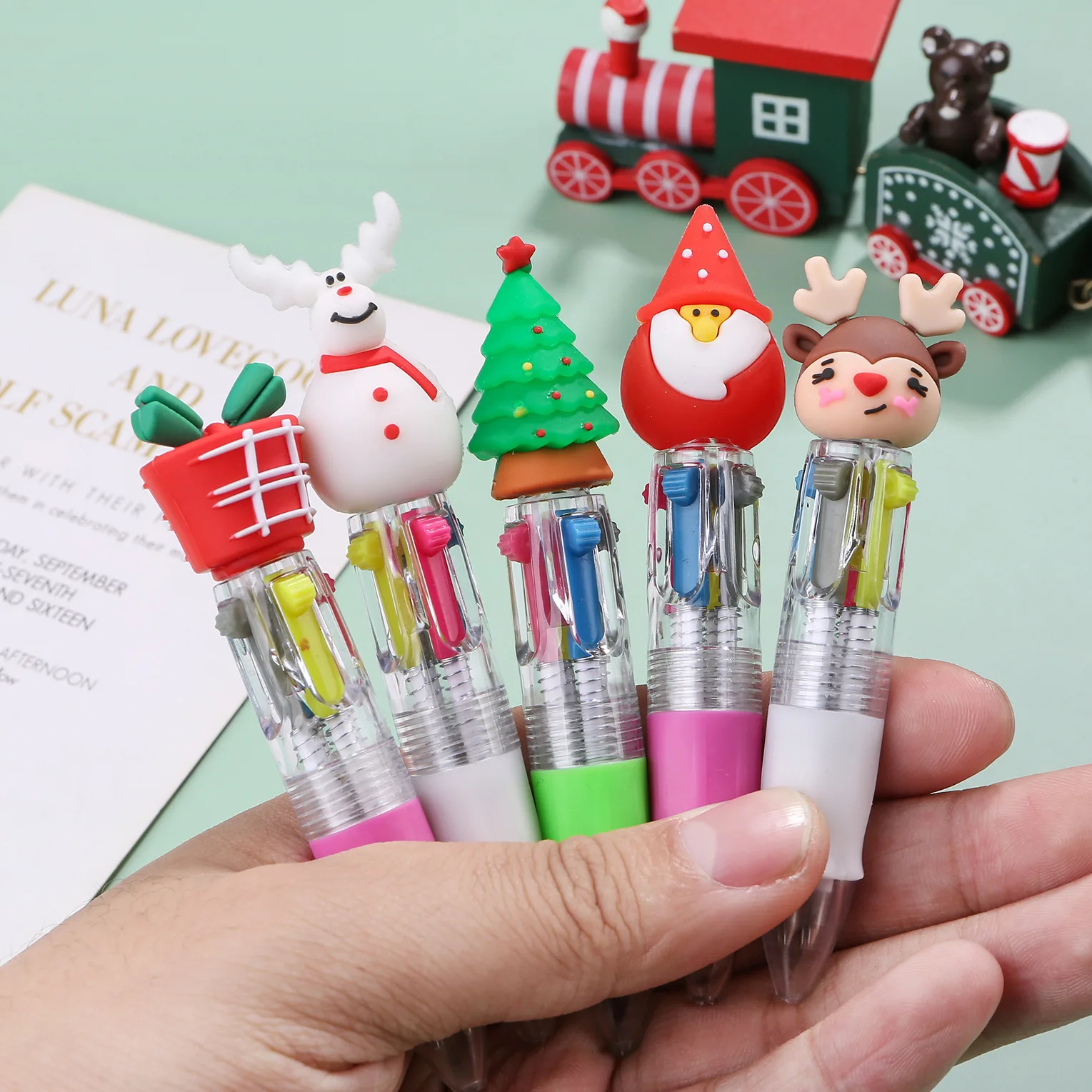 4-Color-Christmas-Ballpoint-Pen-Cartoon-Mini-Colorful-Press-Pen-Cute ...