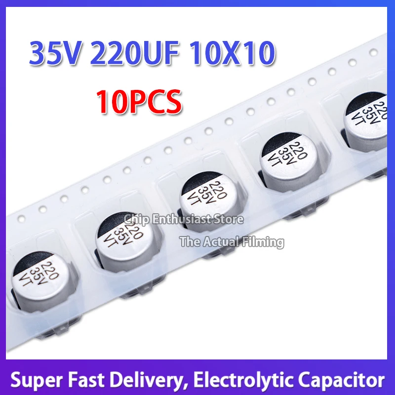 10 pces 35v 220uf 10x10 vt capacitor eletrolítico SMD 2 eletrólise de ...