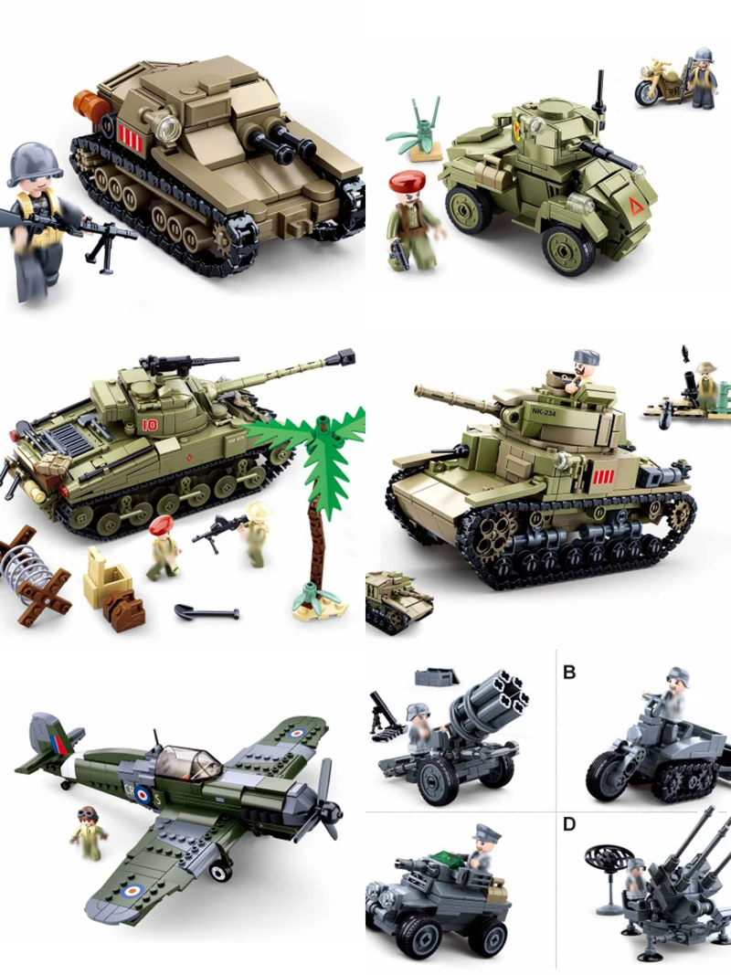 SLUBAN WW2 North Africa Military Pazer Tank Bomber Model Kit Building ...