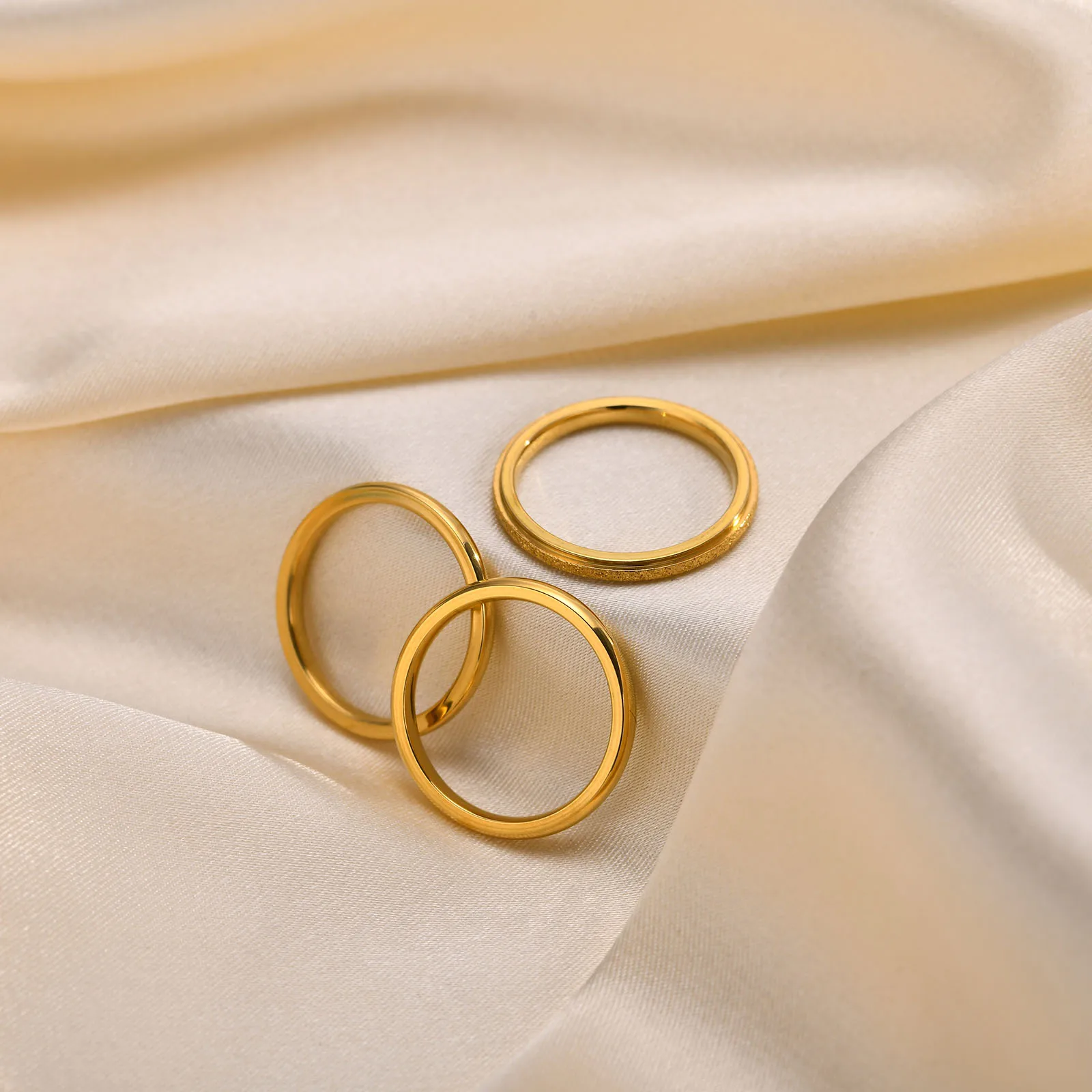 Women s 3PCS Set Stainless Steel Ring Gold Color Plating 2mm Slim Plain Finger Band Rings Trendy Stacked Jewelry for Party AliExpress