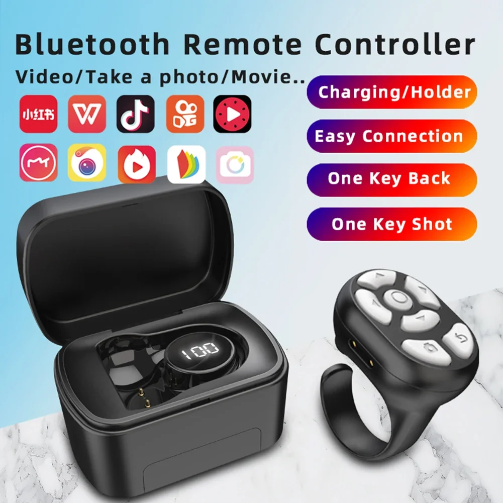 Wireless Bluetooth Ring Remote Control Fingertip Selfie Video Controller For Tik Tok Page Turner ...