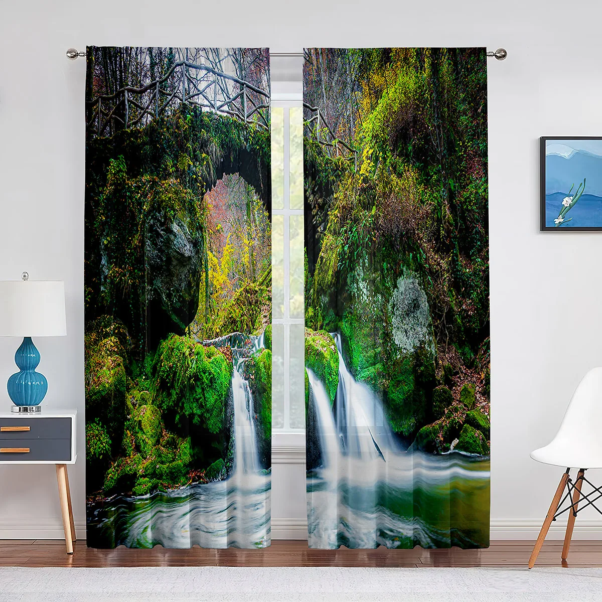 Waterfall-with-Nature-Landscape-Theme-Forest-River-Sheer-Curtains-for ...